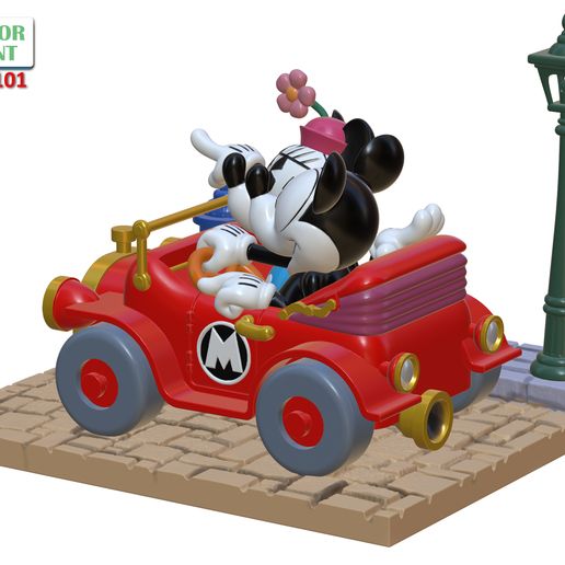 3D file Fanart Vintage Card Mickey Minnie Driving a Car 🚗 ・3D print ...
