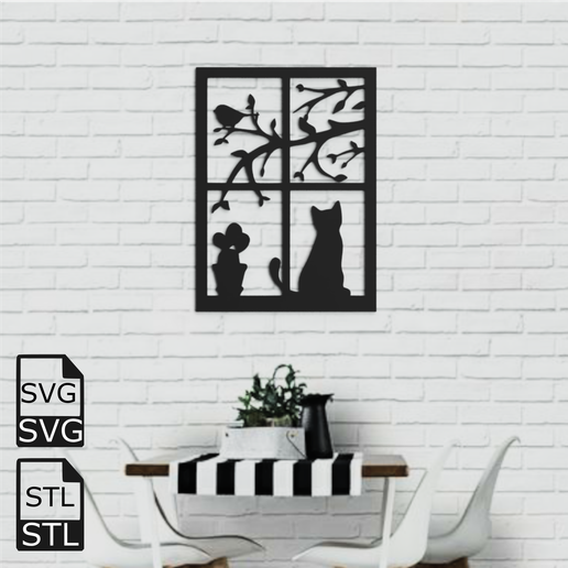 STL file Cat 2D Wall Art STL SVG 🐱 (SVG)・3D print design to download・Cults