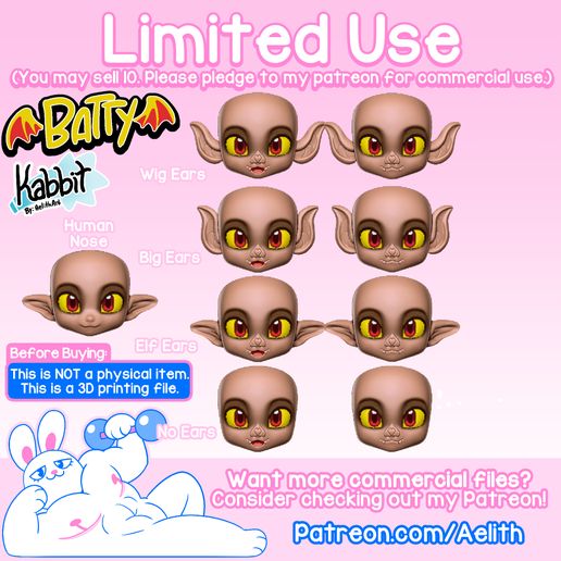 👹 [KABBIT BJD] Batty Kabbit for FDM and SLA Printers・ 3D File for 3D ...
