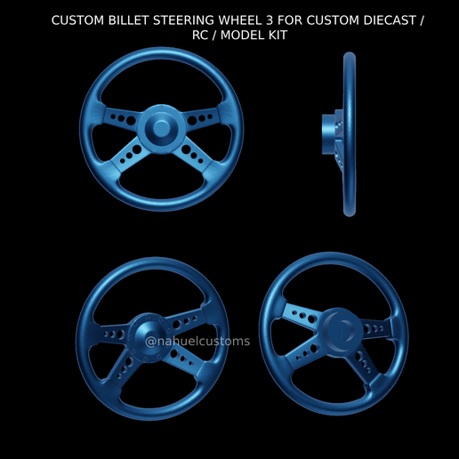 🛞 CUSTOM BILLET STEERING WHEEL 3 FOR CUSTOM DIECAST / RC / MODEL KIT ...