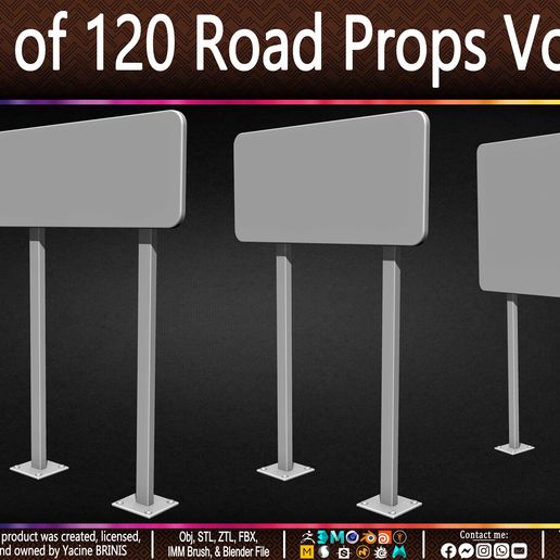 🛣️ Pack of 120 Road Props Volume 01・ 3D File for 3D printing・Cults