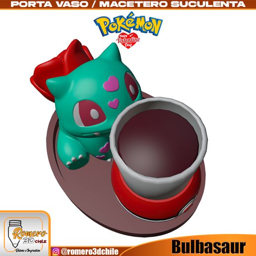 🐉 Glass Holder / Bulbasaur Valentine's Day Succulent Bulbasaur / Pokemon・ STL File for 3D ...