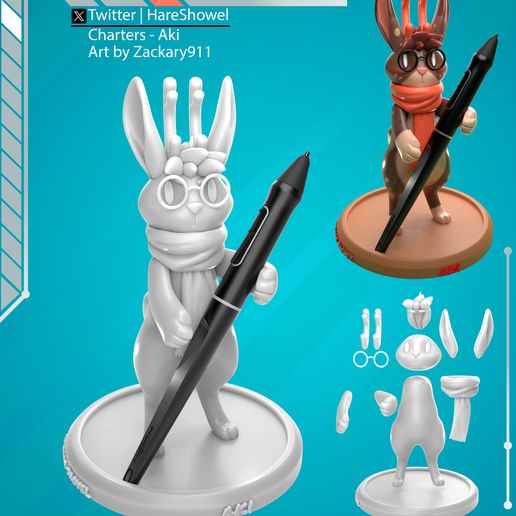 🐇 RABBIT JACKALOPE HOLDER \ STAND STYLUS \ PEN・Free 3D File for 3D ...