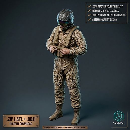🚁 Modern US Helicopter Pilot STL High Detail 3D Printable Figure・ STL ...
