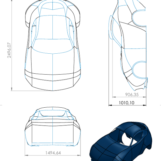 🚗 Aerodynamic two-seater car body shell design・ STL File for 3D ...