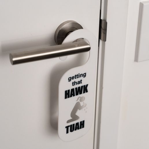 Archivo STL Colgador de Puerta Chica Hawk Tuah | Señal de No Molestar ...