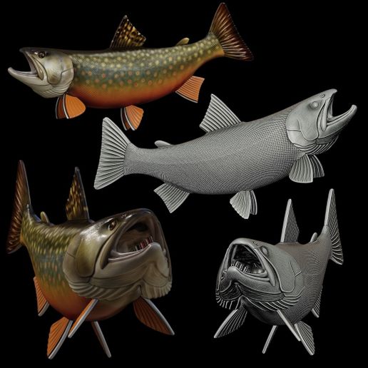 👄 brook trout / Salvelinus fontin real size 2 open mouth in motion fish ...
