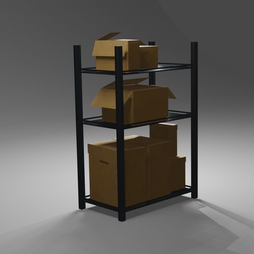 STL file Metal Shelf and Shelves and Cardboard Boxes Gift Free low-poly ...