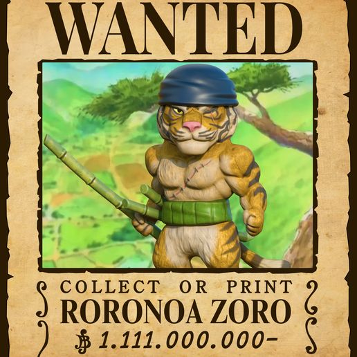 🐅 STRAWHAT ANIMALS - RORONOA ZORO | ONE PIECE・ STL File for 3D printing ...