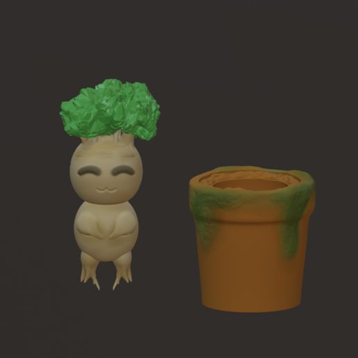 🪴 cute Mandrake in Pot・Free STL File for 3D printing・Cults