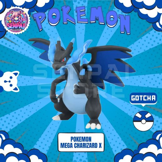 🐉 POKEMON - MEGA CHARIZARD X 3D MODEL・Бесплатный бесплатно STL для 3D ...
