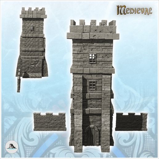 👴 Medieval cut stone defense tower with adjoining walls (13) - Medieval ...