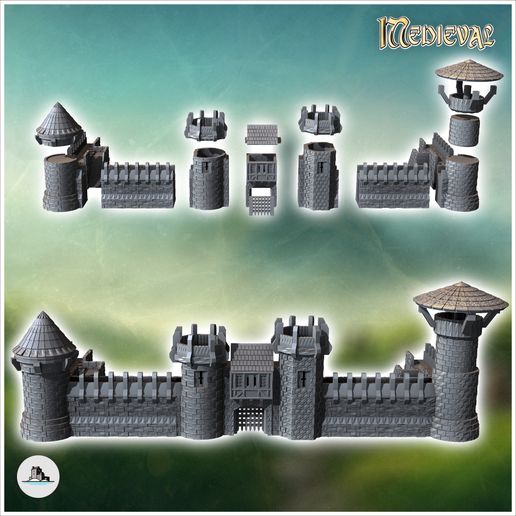 🏗️ Set of modular medieval stone walls with building surrounded by ...