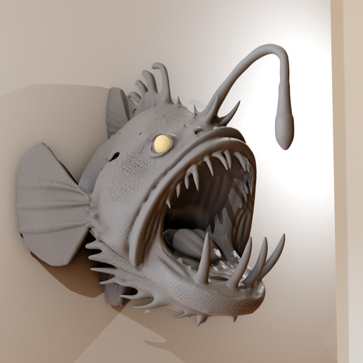 STL file anglerfish head wall mount mouth open stl 👄 ・3D printing ...