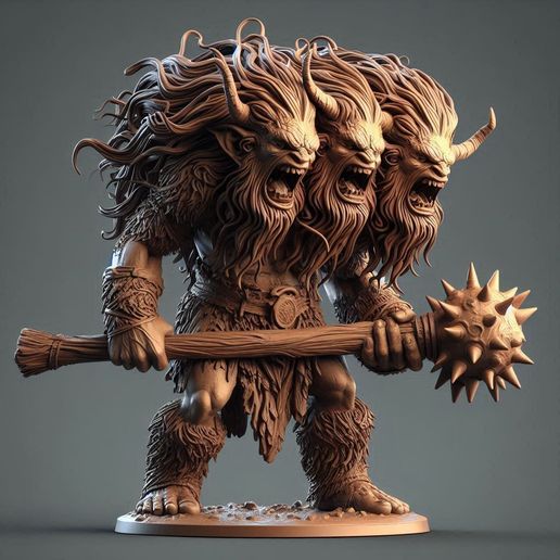 🧌 54 Three-Headed Roaring Norwegian Troll - 3D-Printed Bronze-Style ...