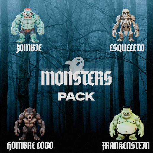 👹 Monster Pack 1: Zombie, Skeleton, Werewolf, Frankenstein・ OBJ File ...