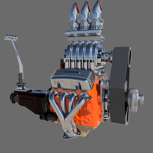 🚗 Cartoon V8 vintage engine・ OBJ File for ・Cults