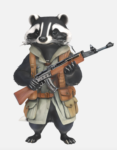 🦝 Guerrilla fighter raccoon・Free STL File for 3D printing・Cults