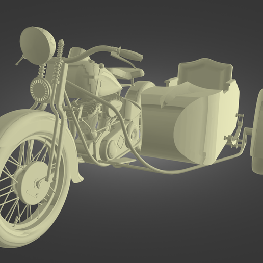🏍️ 1945 Harley Davidson U Model & Sidecar・ STL File for ・Cults