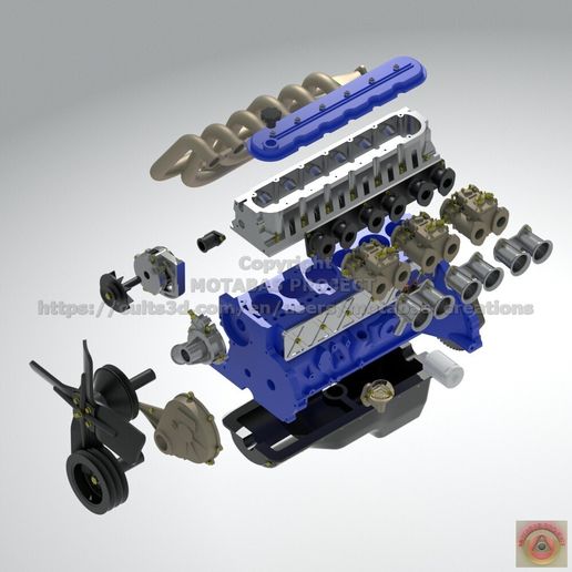🚙 FORD 300 STRAIGHT SIX CrossFlow version - ENGINE・ STL File for 3D ...