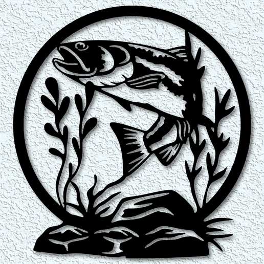🎣 Fishing scene wall art realistic trout fish wall decor 2d art・ STL ...