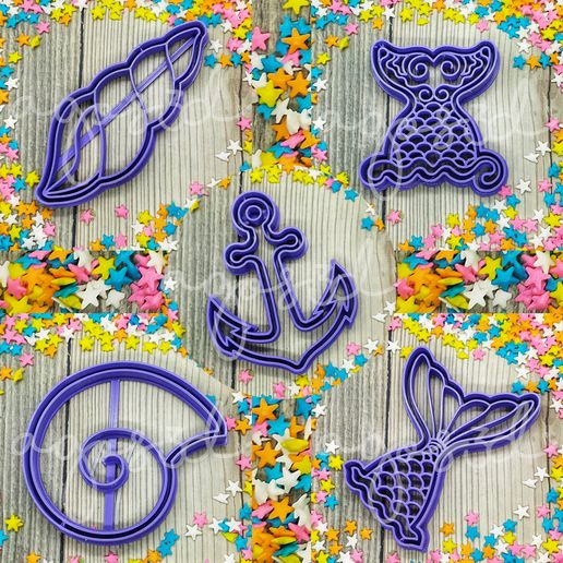 🍪 SEA SET OF 6 CUTTERS - cookie cutter - sea bed, beach, summer, conch ...