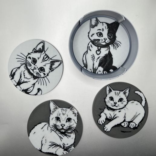 🐱 Cat Coster Set・ STL file for 3D printing・Cults