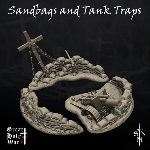 🪖 Great Holy War: Sandbags and Tank Traps・ 3D File for 3D printing・Cults