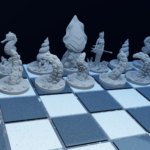 ♟️ Chess Set kraken Squid King Sea Battle Creatures・ 3D File for 3D ...