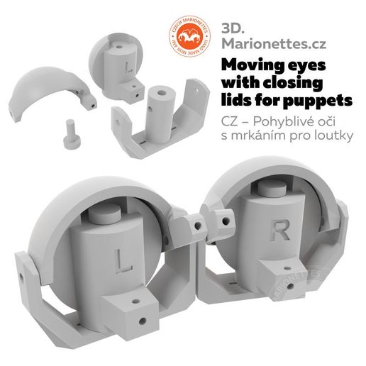 👀 Eyes with sideways turning with moveable eyelids for puppets. Ver. 2. ...