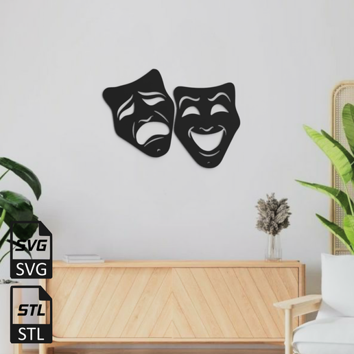 🎨 Happy Sad Face Mask 2D Wall Art STL SVG・ STL File for 3D printing and ...