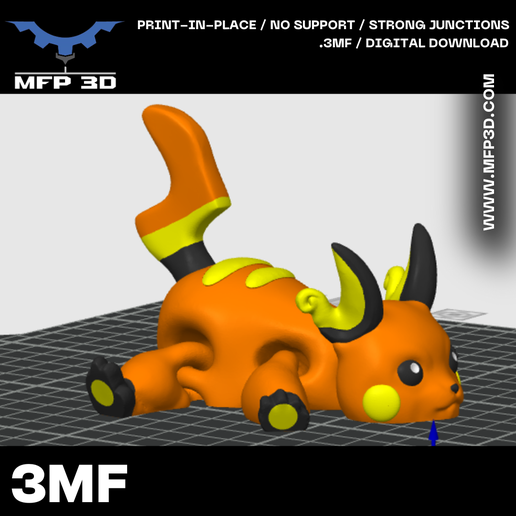🐉 ARTICULATED POKEMON RAICHU MFP3D -NO SUPPORT - PRINT IN PLACE ...