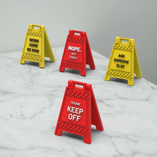 🏢 Funny Office Desk Signs, 3D Mini Floor Sign Set, 4 pcs.・ STL File for ...