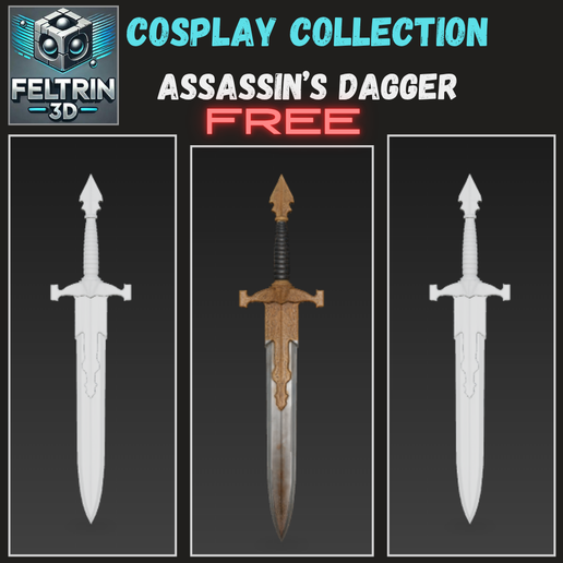🆓 Free Assassin Dagger - Cosplay Dagger・Free STL File for 3D printing・Cults
