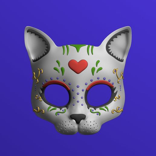 🐱 Cat Calavera Mask・ STL File for 3D printing・Cults