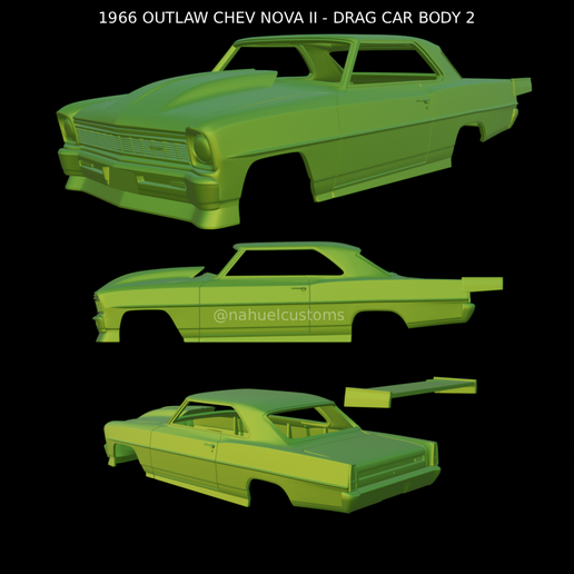 🚗 1966 OUTLAW CHEV NOVA II - DRAG CAR BODY 2・ STL File for 3D printing ...