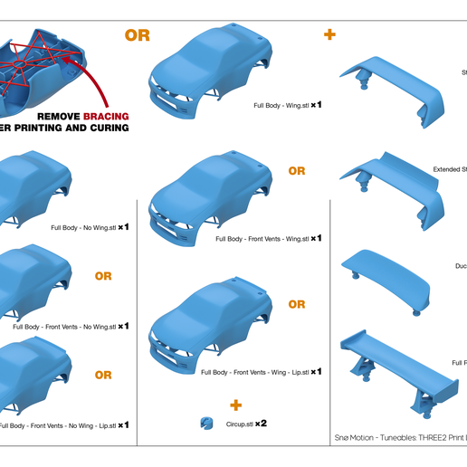 🚗 Tuneables - THREE2 - No Glue Model Car・ 3D File for ・Cults