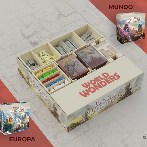 🗺️ World Wonders Board Game Insert Organizer (Europa & Mundo)・ 3D File for 3D printing・Cults
