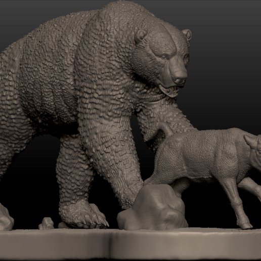 🐻 Short Faced Bear Chasing Bison Calf・ 3D File for 3D printing・Cults