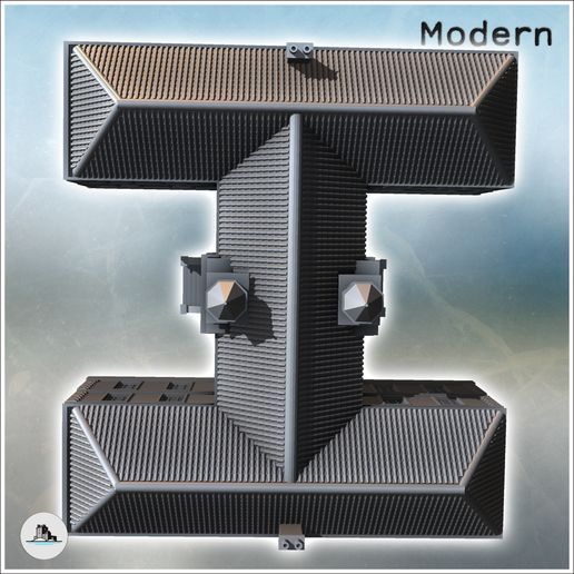 🏗️ Modern building with bell towers, two wings and access staircase (1 ...