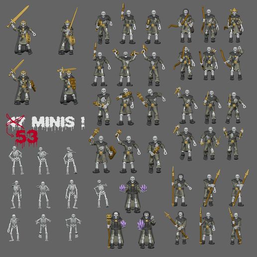💀 MEGA PACK UPDATABLE (53 SKELETON MINIATURES)・ STL File for 3D ...