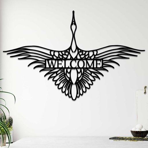 3D file Flying Bird Split Monogram Welcome Sign SVG Laser Cut Files ...