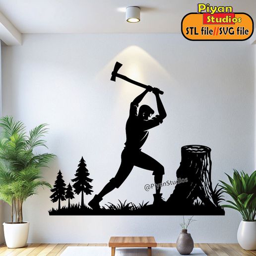 🪵 Wooden man cutting tree,svg, STL file・Archivo STL para Impresión 3D・Cults