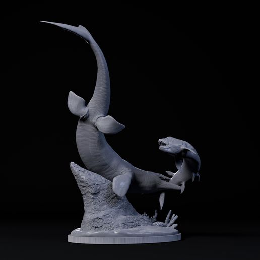 🦖 Tylosaurus hunting Xiphactinus 1-35 scale pre-supported・ 3D File for ...