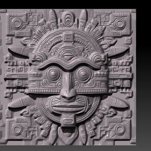 ☀️ Aztec Sun God Bas-Relief 3D Model・Free STL File for CNC machining ...