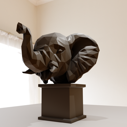 STL file baby elephant head bust low poly trunk up stl 👶 ・3D printing ...