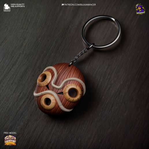 🗝️ Keychain - Princess Mononoke Mask・Free 3D File for 3D printing・Cults