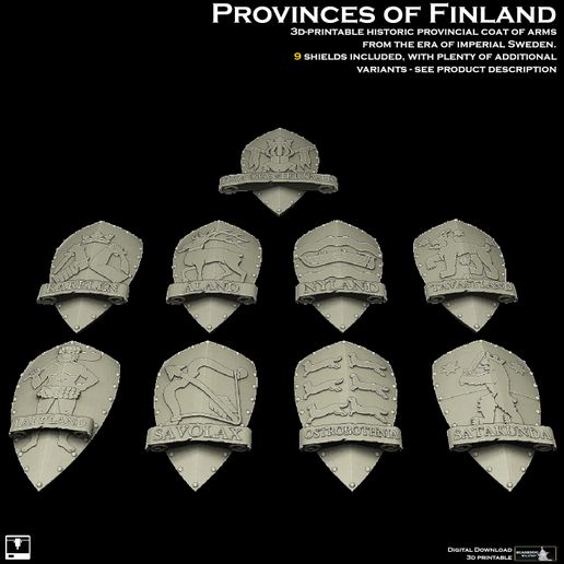 3D file Historic Provinces of Finland Coat of Arms 🇫🇮 ・3D print design ...