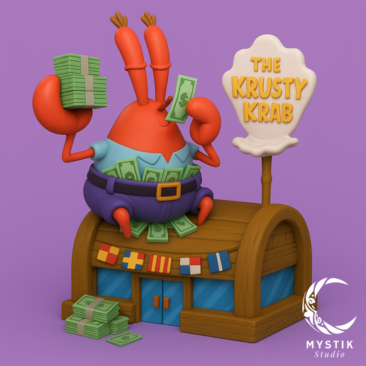 💰 Mr. Krabs with Money Sitting on the Krusty Krab・ STL File for 3D printing・Cults