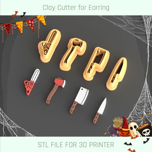 🎬 Horror Movie Weapons HALLOWEEN POLYMER CLAY CUTTER・ 3D File for ・Cults